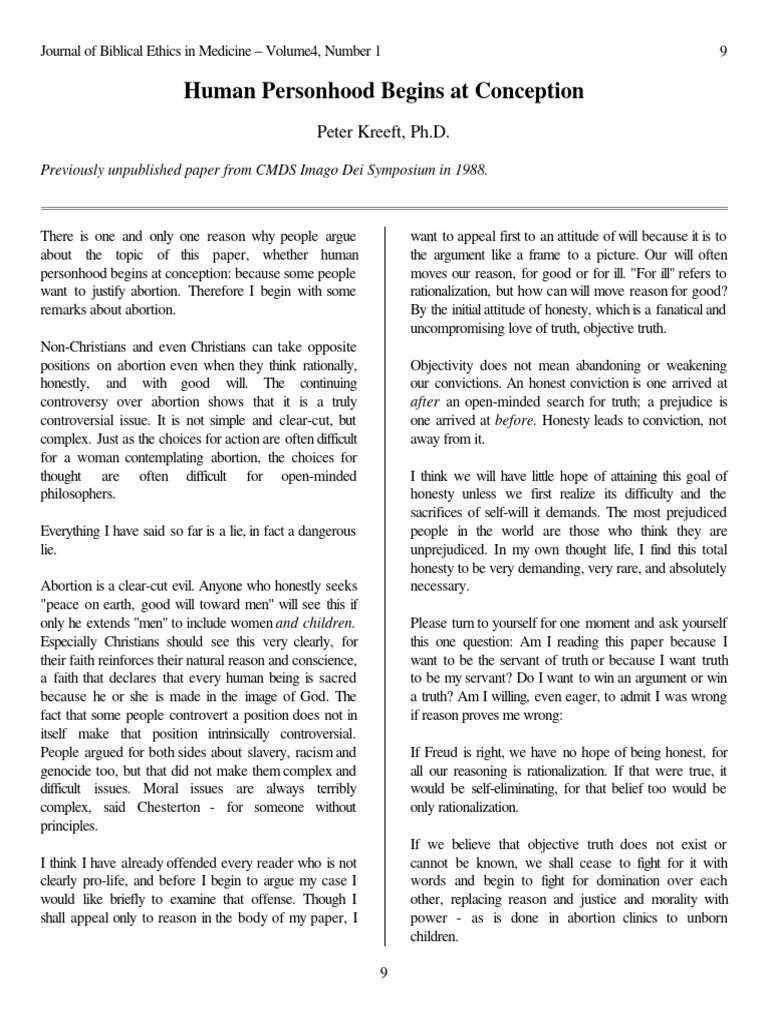 Personhood and Abortion Ethics Debate | PDF