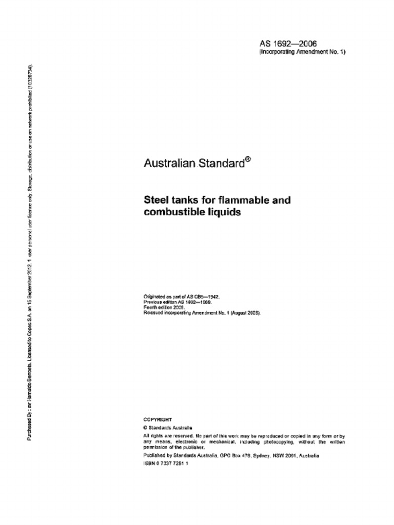 As 1692 2006 Steel Tank for Flammable and Combustible Liquids | PDF