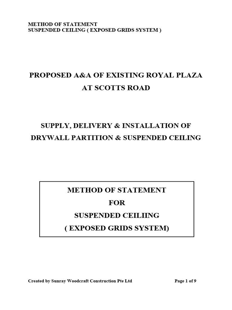 Method Statement (Suspended Ceiling, Exposed Grids) | PDF
