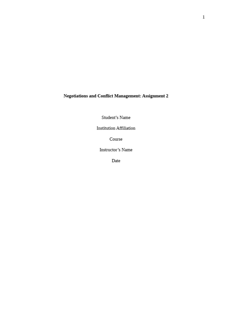 Negotiations Conflict Management Assignment 2.edited | PDF