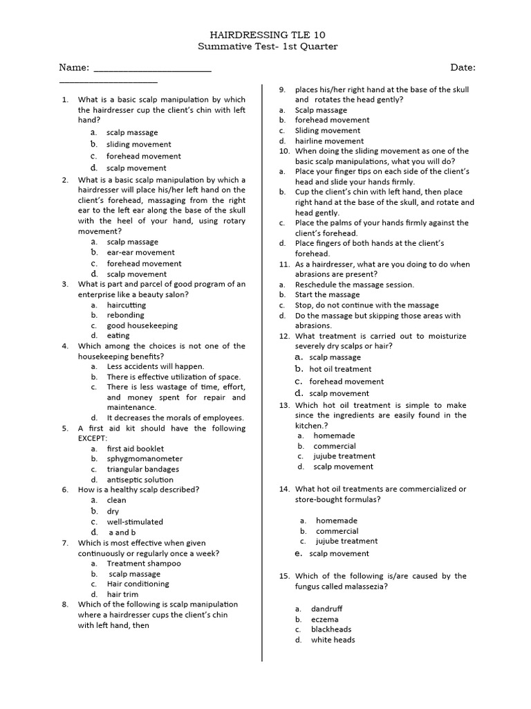 HAIRDRESSING TLE 10- SUMMATIVE | PDF