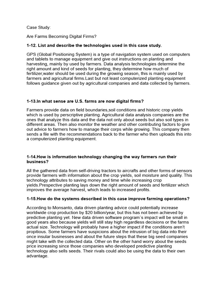 Case Study Are Farms Becoming Digital Firms? | PDF | Agriculture | Food ...