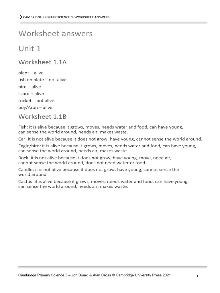 P Science 3 Worksheet Answers | PDF