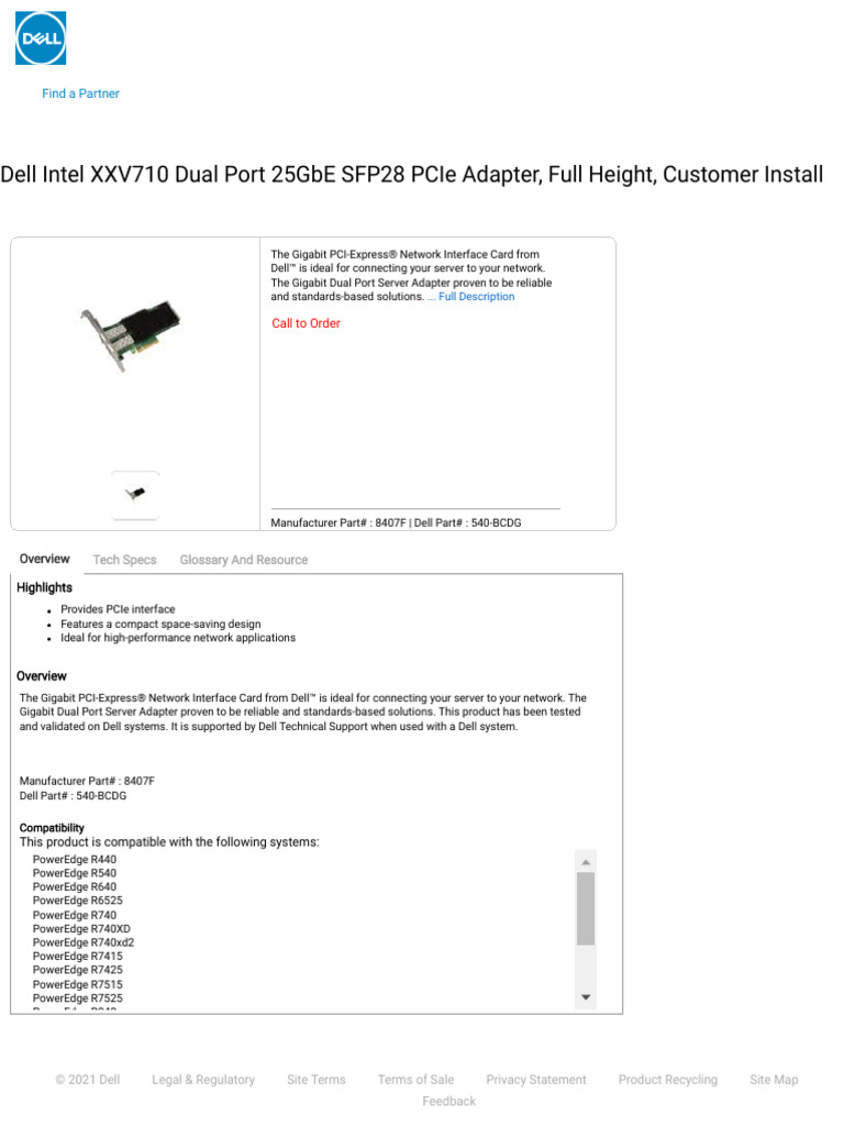 Dell Intel XXV710 Dual Port 25GbE SFP28 PCIe Adapter, Full Height ...
