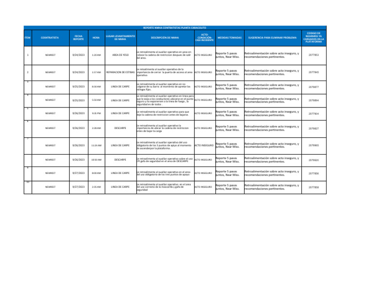 EXCEL PARA NEAR MISS | PDF