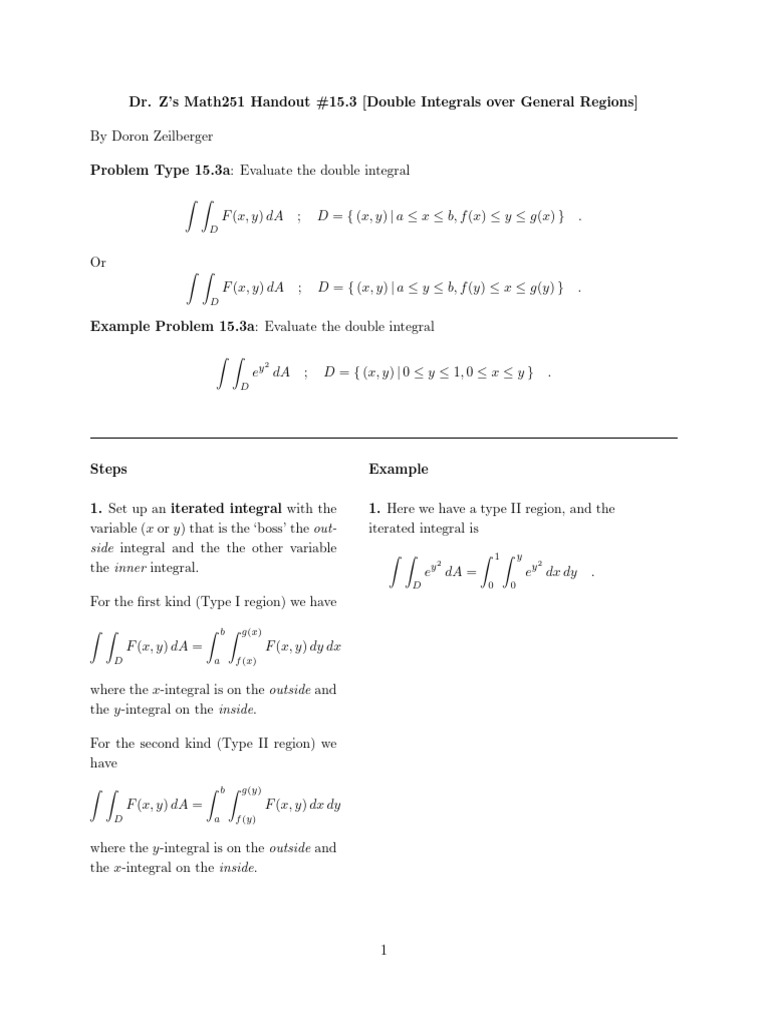 Double Integrals Over Regions Guide | PDF | Integral | Mathematical ...