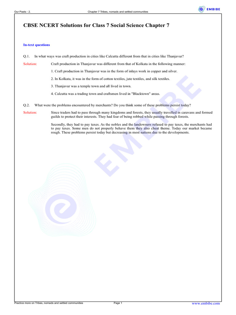 CBSE Class 7 Social Science Chapter 7 Solutions | PDF | South Asia