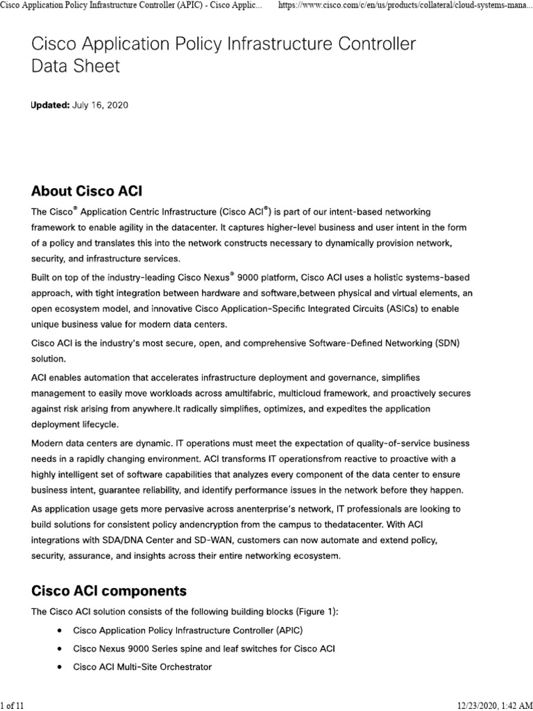 Cisco Application Policy Infrastructure Controller Data Sheet 1 Pdf Computer Science