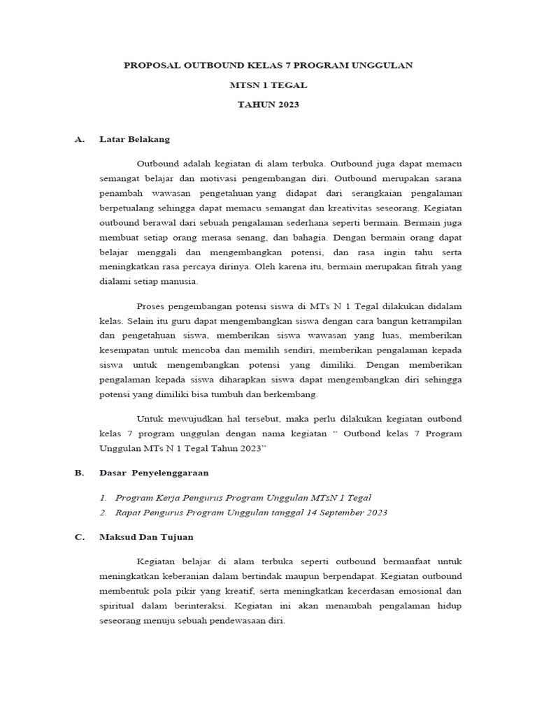 Proposal Outbound Kelas 7 Unggulan | PDF