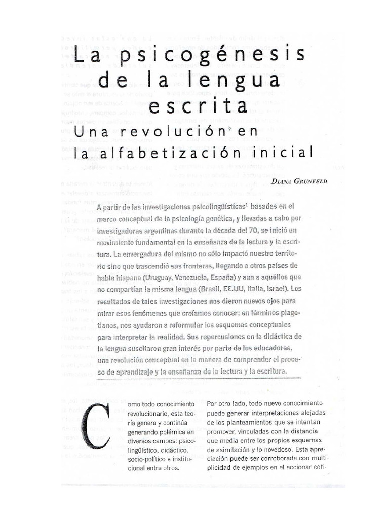 Grunfeld La Psicogenesis de La Lengua Escrita | PDF