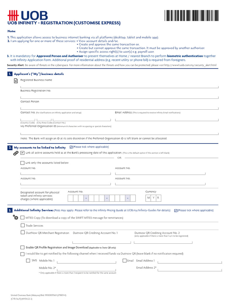 Uob Infinity Register Custom Express Form | PDF