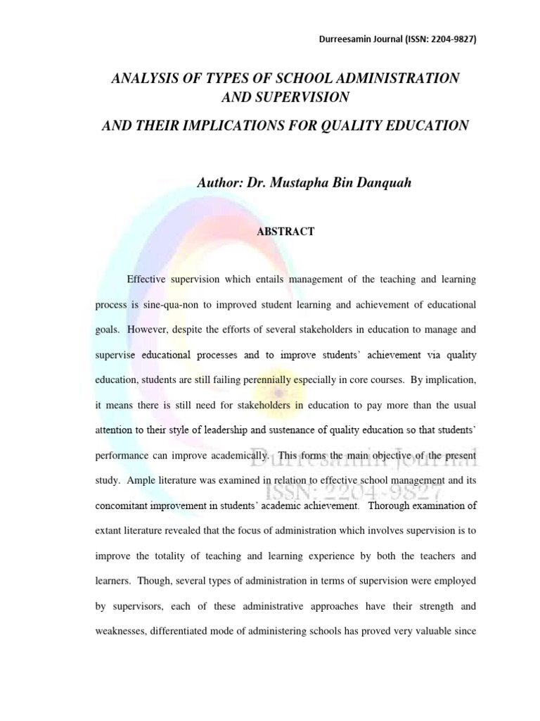 Analysis of Types of School Administration and Supervision | PDF | Wellness