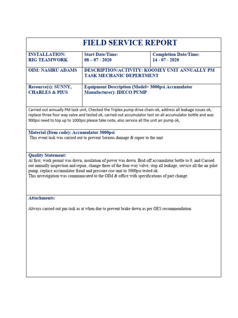 Annual PM Report for IDECO Pump | PDF | Pump | Mechanical Engineering