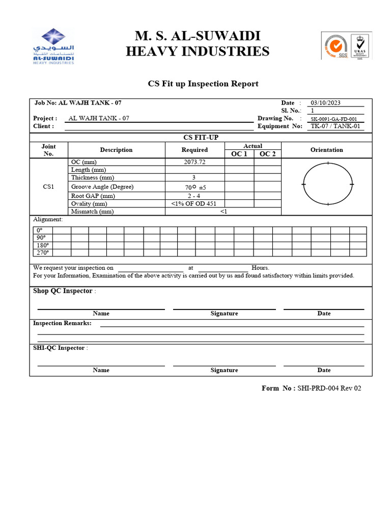 CS Fit Up Inspection Report 03.10.2023 | PDF