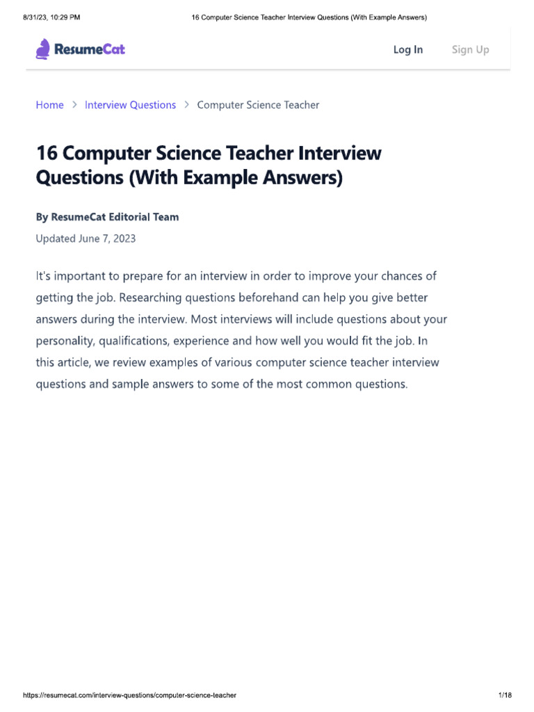 16 Computer Science Teacher Interview Questions (With Example Answers ...