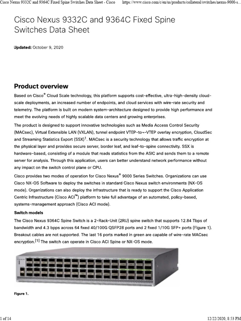 Cisco Nexus 9332C and 9364C Fixed Spine Switches Data Sheet | PDF