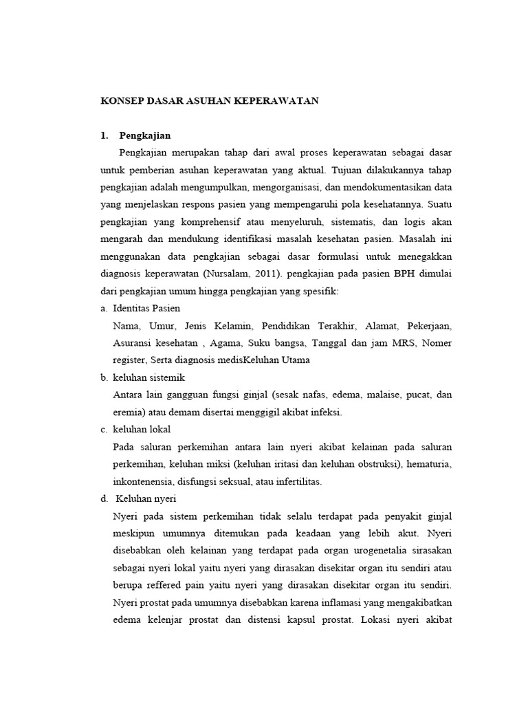 Konsep Dasar Asuhan Keperawatan Bph | PDF