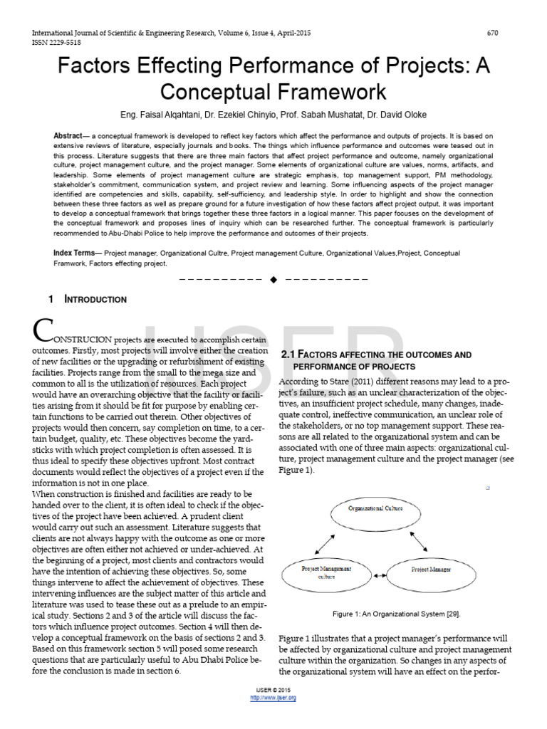 Factors Effecting Performance of Projects A Conceptual Framework | PDF