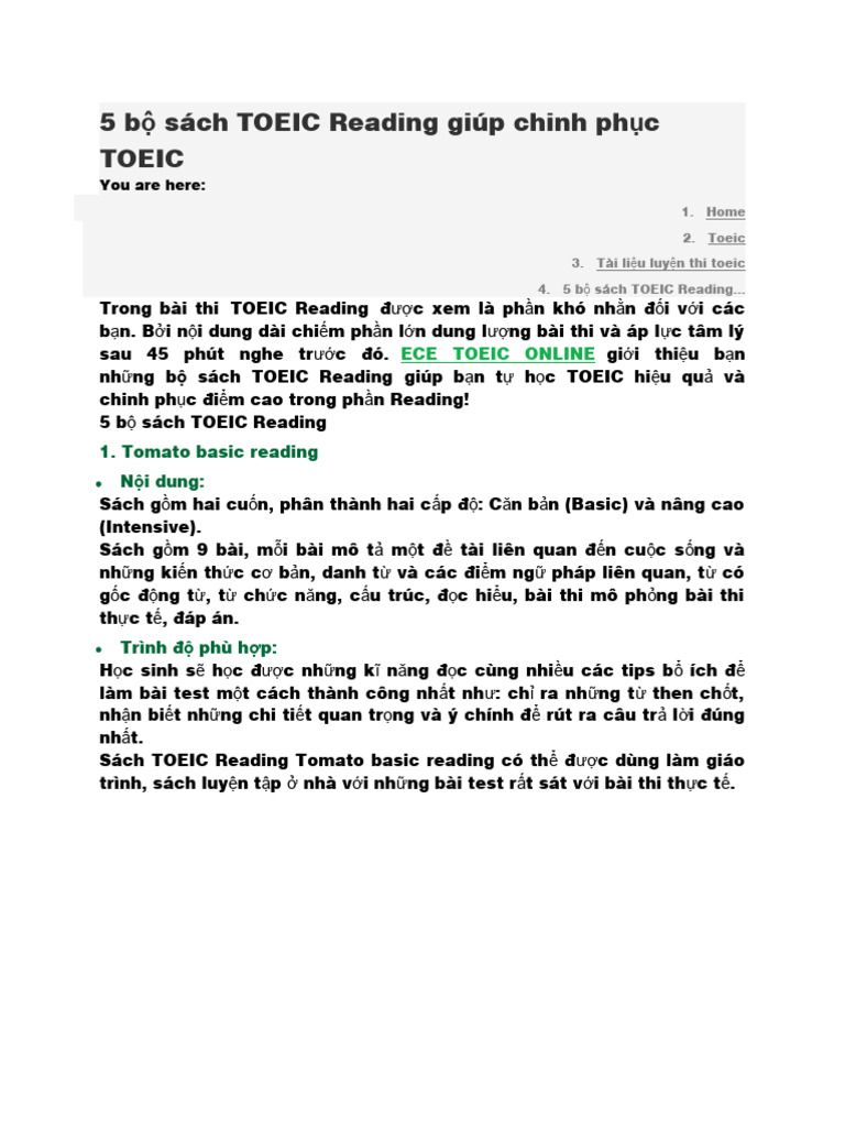 5 B Sách TOEIC Reading Giúp Chinh PH C TOEIC | PDF