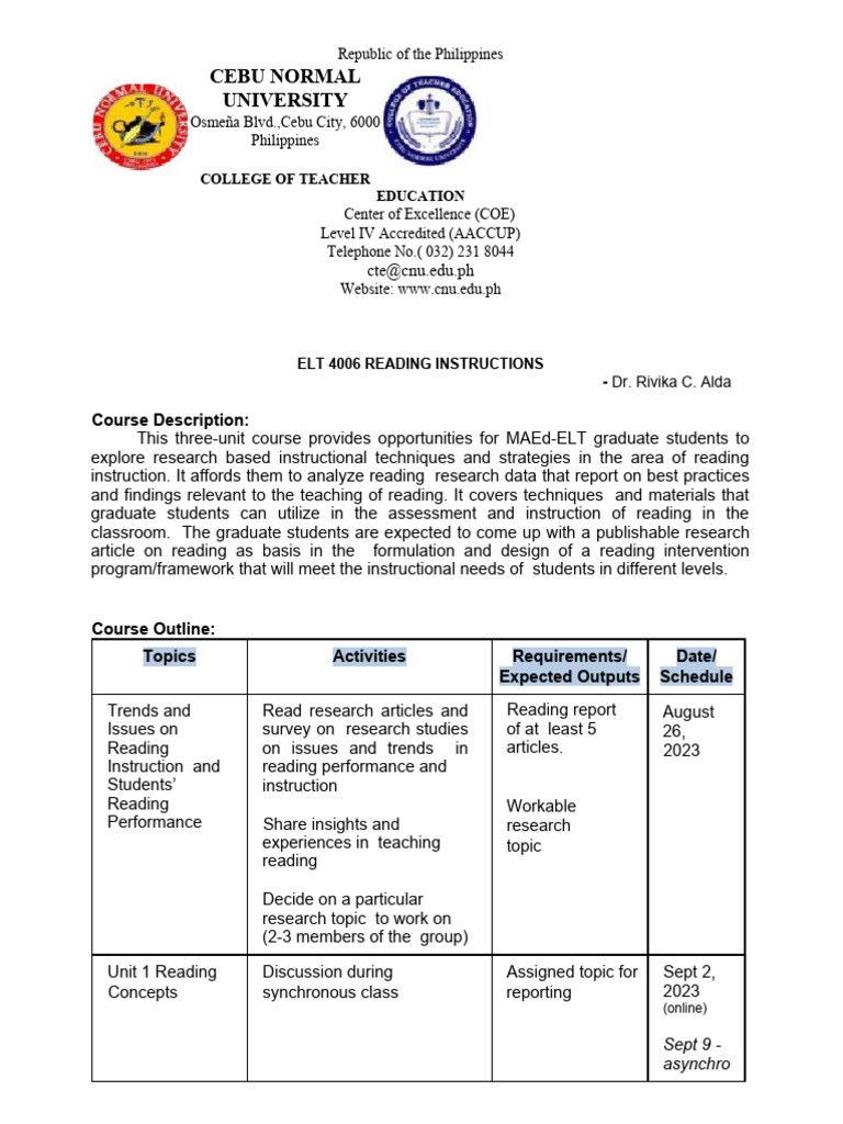 ELT 4006 Course Outline | PDF