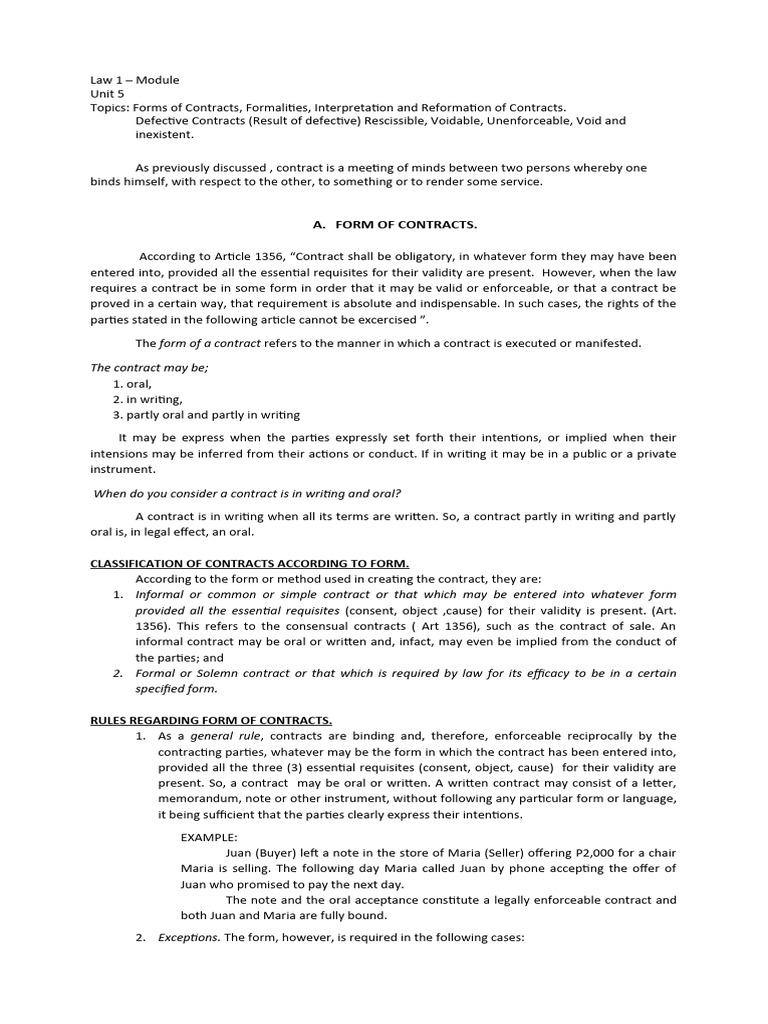 Module On The Forms Of Contracts Pdf
