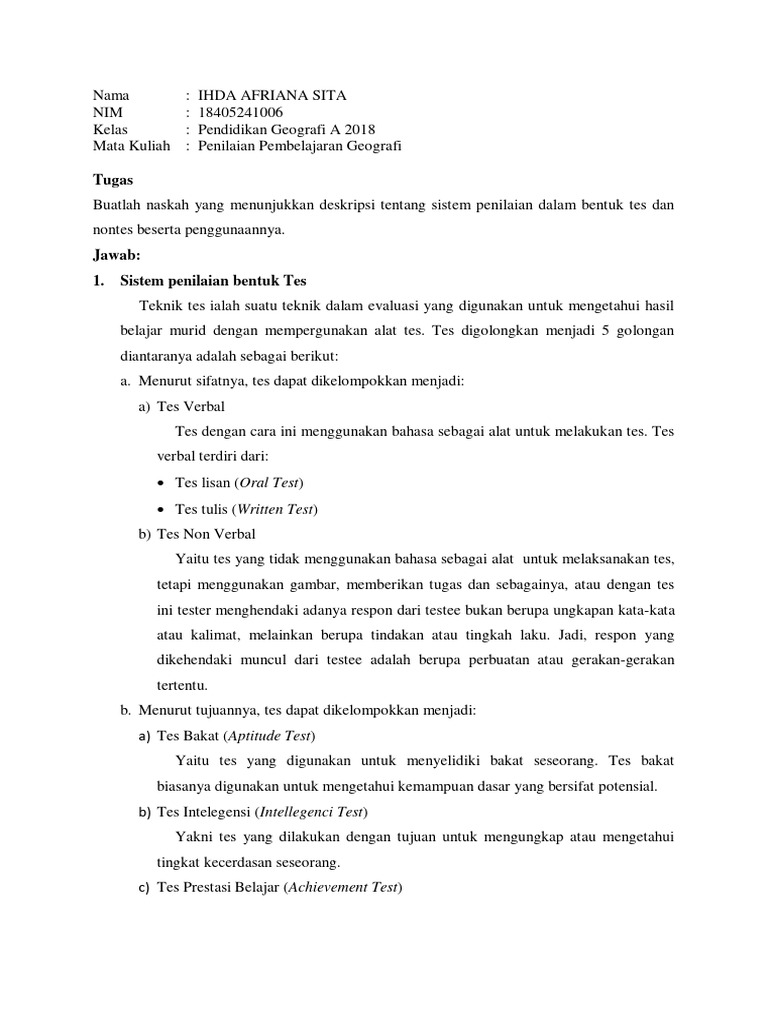Instrumen Penilaian Tes dan Nontes | PDF