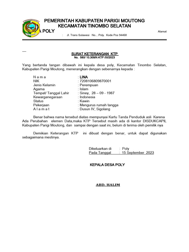 Surat Keterangan KTP Asli | PDF