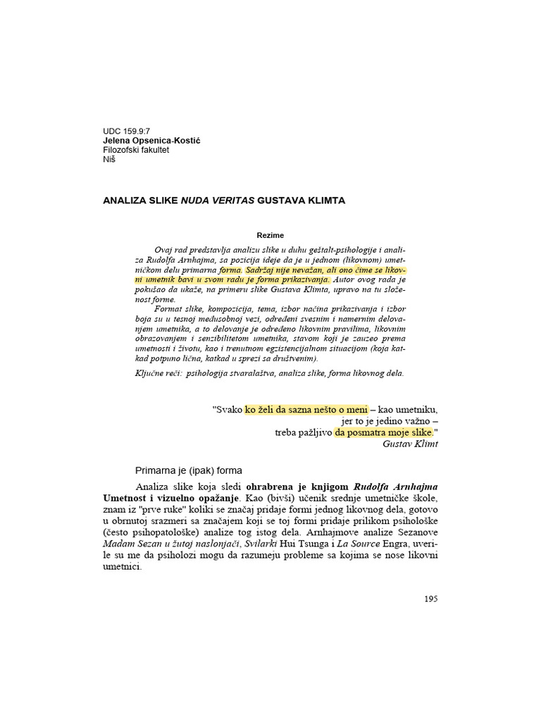 Analiza Slike Nuda Veritas Gustava Klimta | PDF