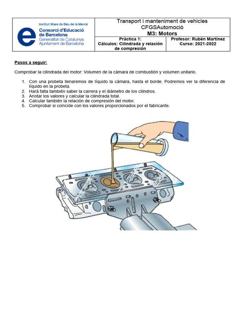 Práctica 1. Cálculo de Cilindrada (Componentes de La Culata) | PDF