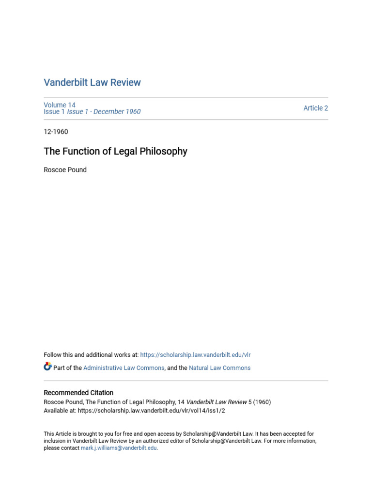 The Function of Legal Philosophy Roscoe Pound | PDF