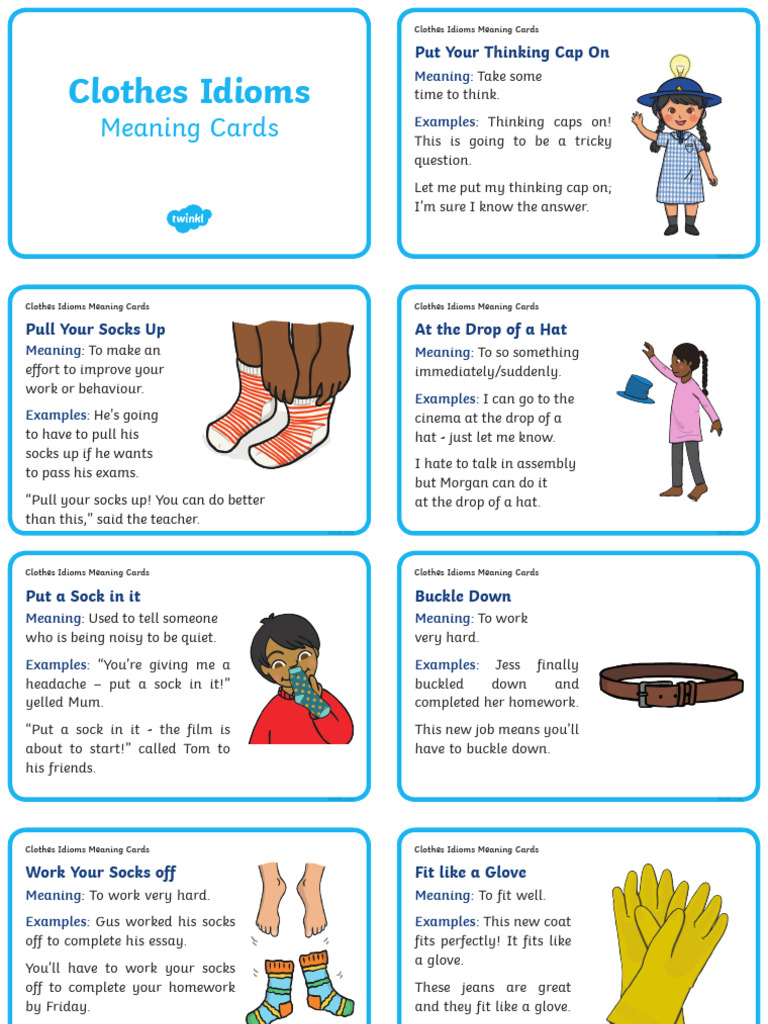 Clothes Idioms Meaning Cards | PDF