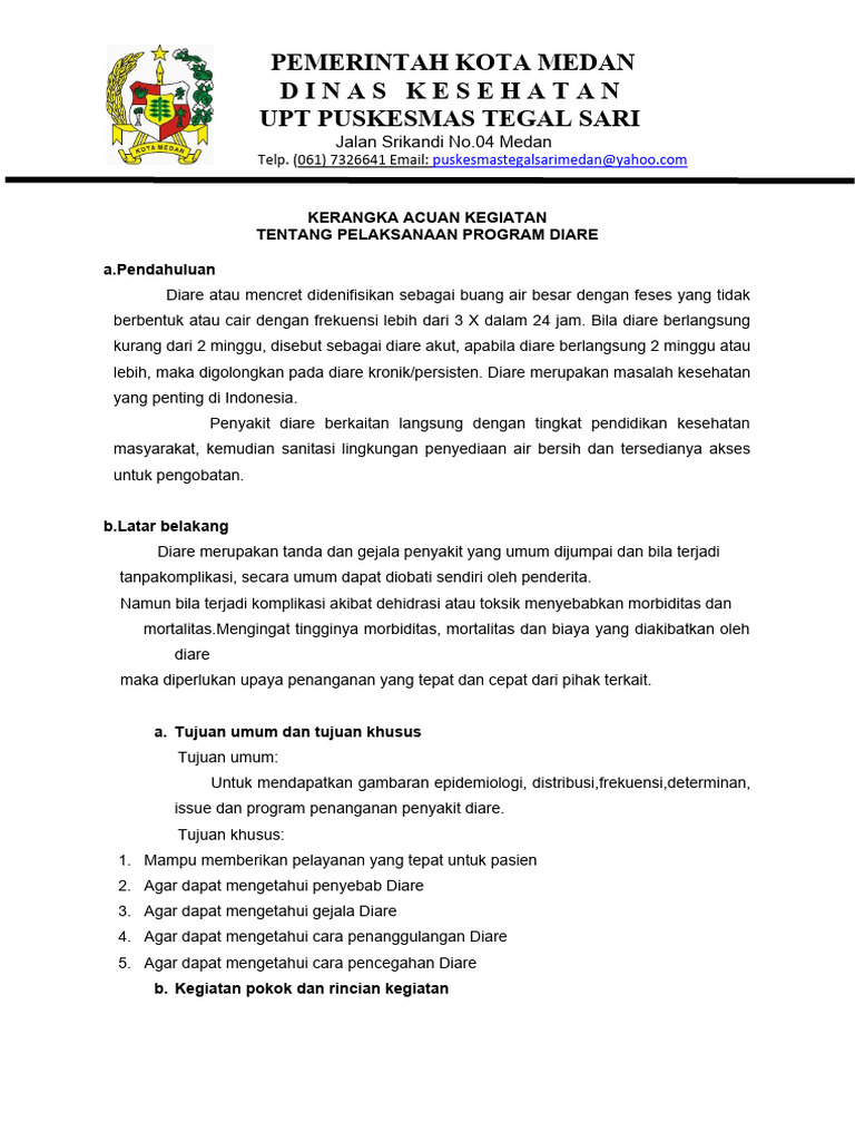 Kerangka Acuan Kegiatan Program Diare 2023 | PDF | Kesehatan Holistik