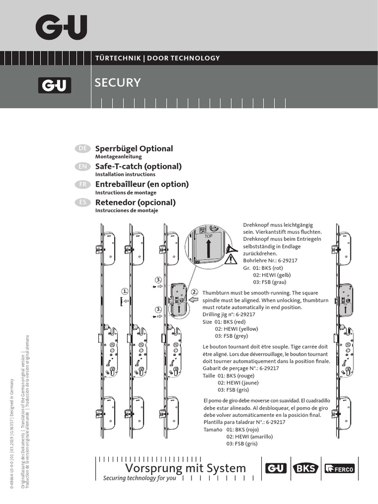 G33223 - Anleitung SECURY Sperrbügel Optional - 0-48664-L0 | PDF