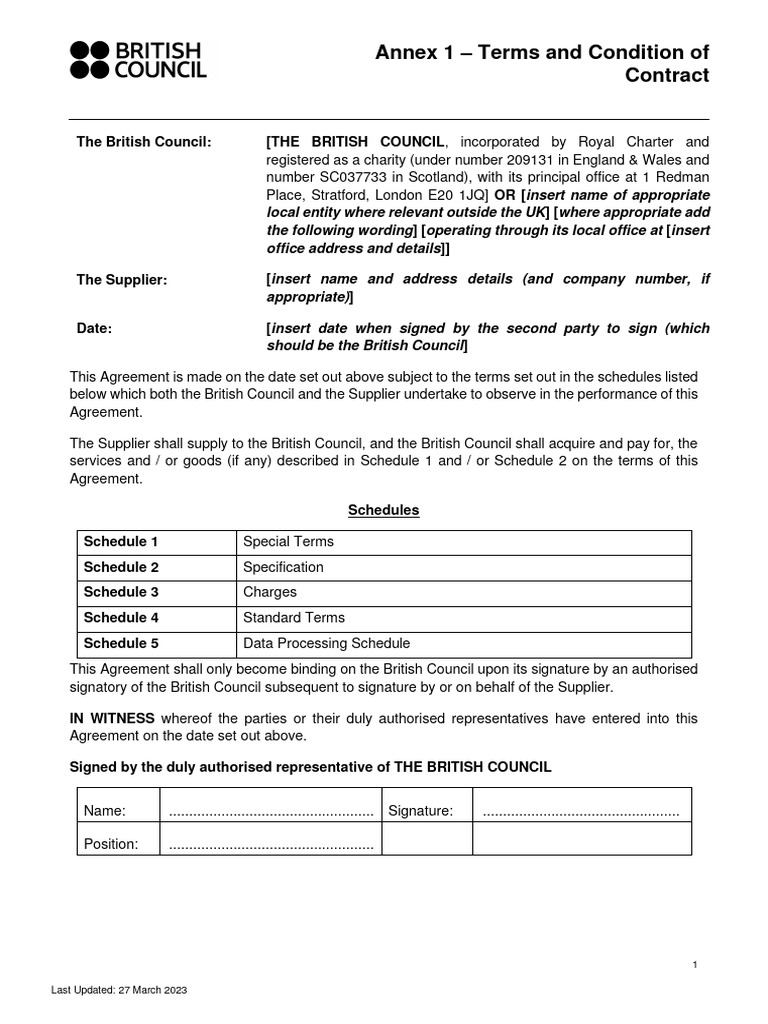Annex 1 - Terms and Condition of The Contract | PDF