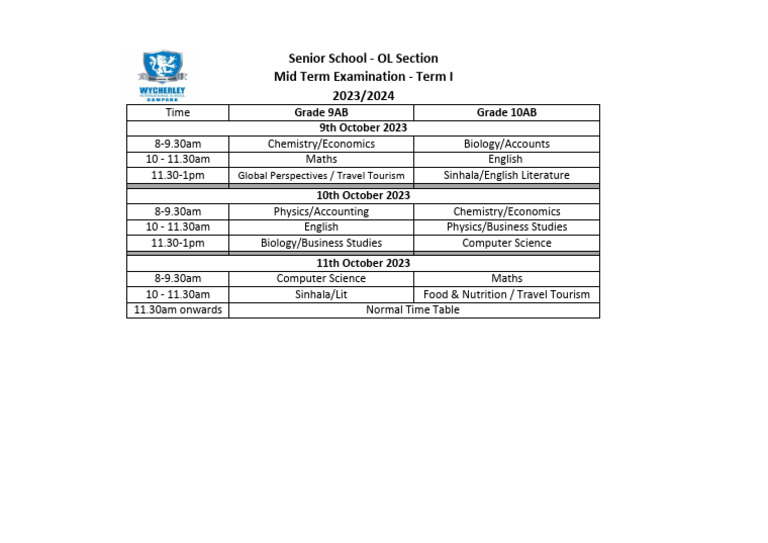 OL Mid Term Exam Schedule 2023 | PDF | Social Science | Foreign ...