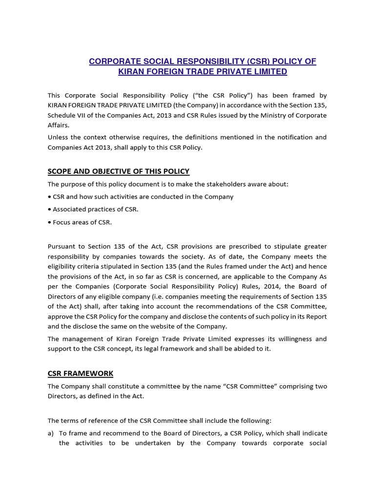 CSR Policy | PDF