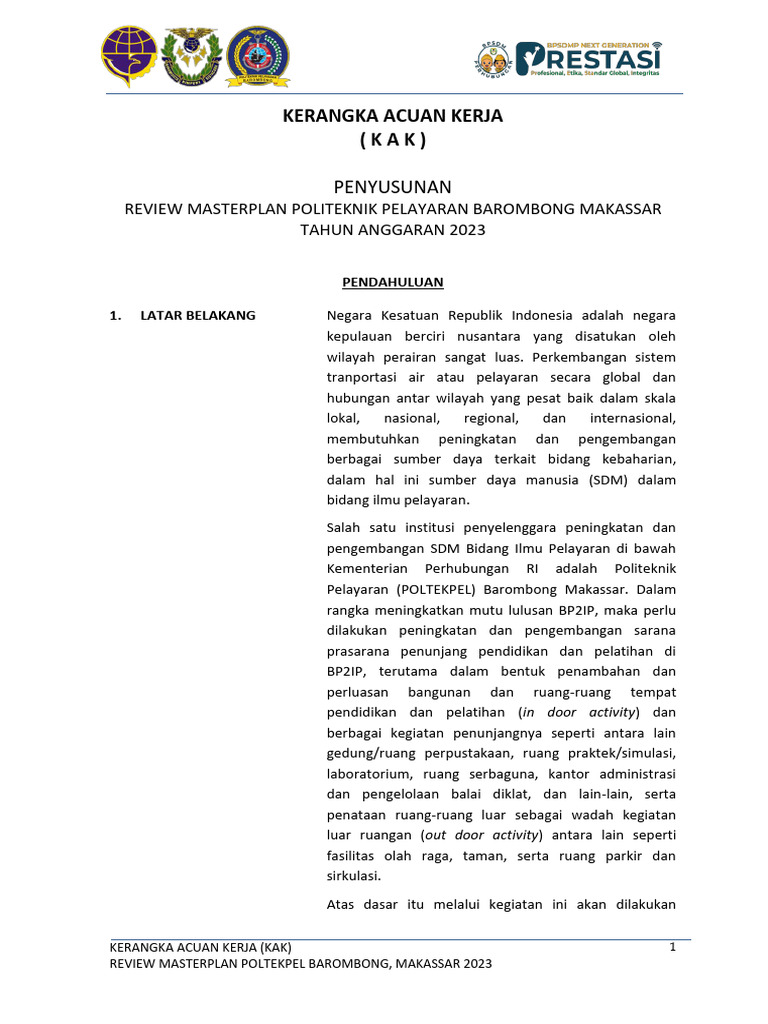 KAK Review Masterplan Revisi 200923 Fix 20 SEPTEMBER | PDF