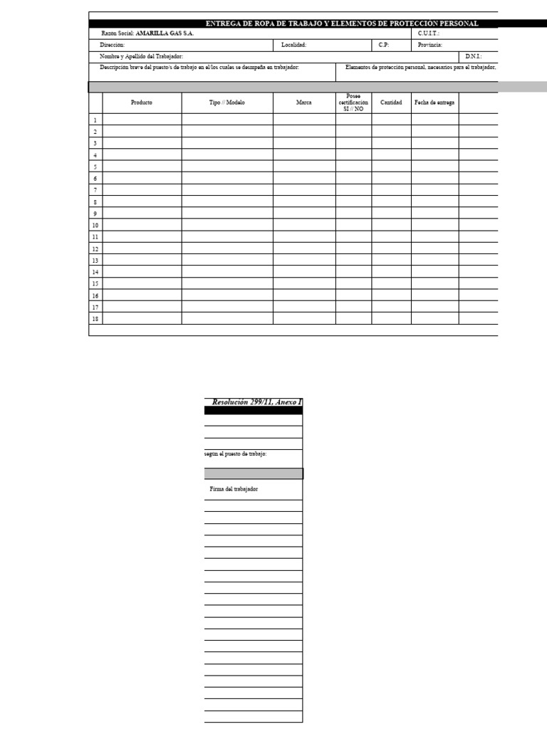 Resolucion 299-11 - Formulario Registro de EPP | PDF