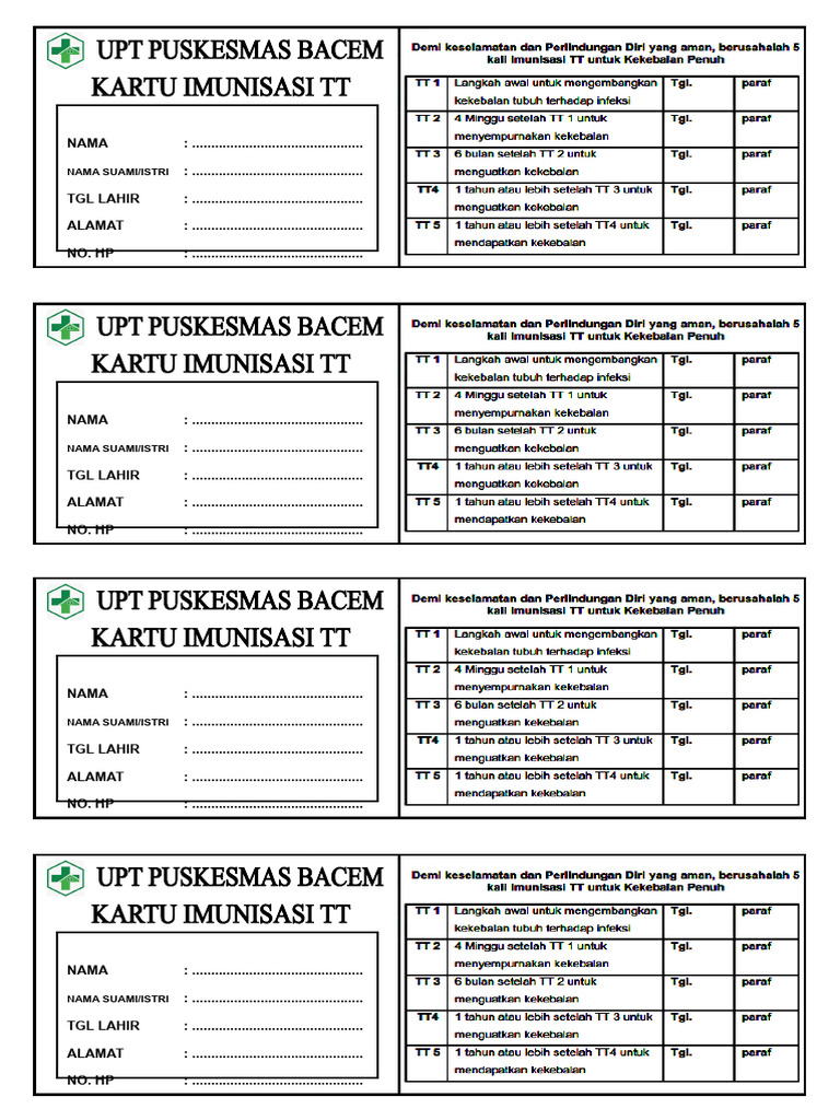 Kartu Imunisasi TT | PDF