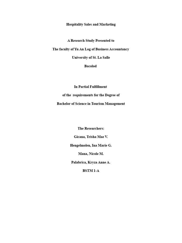 Group 10 Hospitality Sales and Marketing | PDF