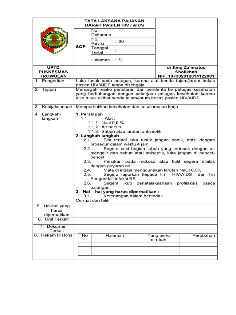 Prosedur Penanganan Luka Tusuk HIV/AIDS | PDF