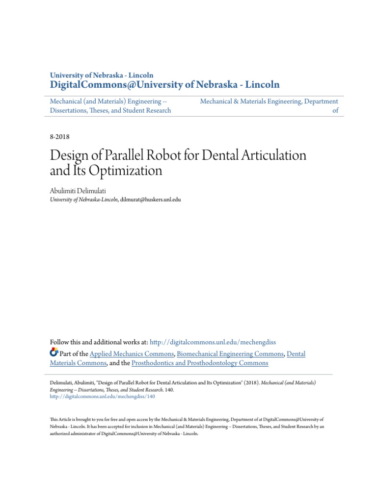 Design of Parallel Robot For Dental Articulation and Its Optimization ...