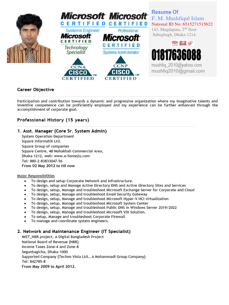 CV Mushfiq | PDF | Computer Network | Virtual Private Network