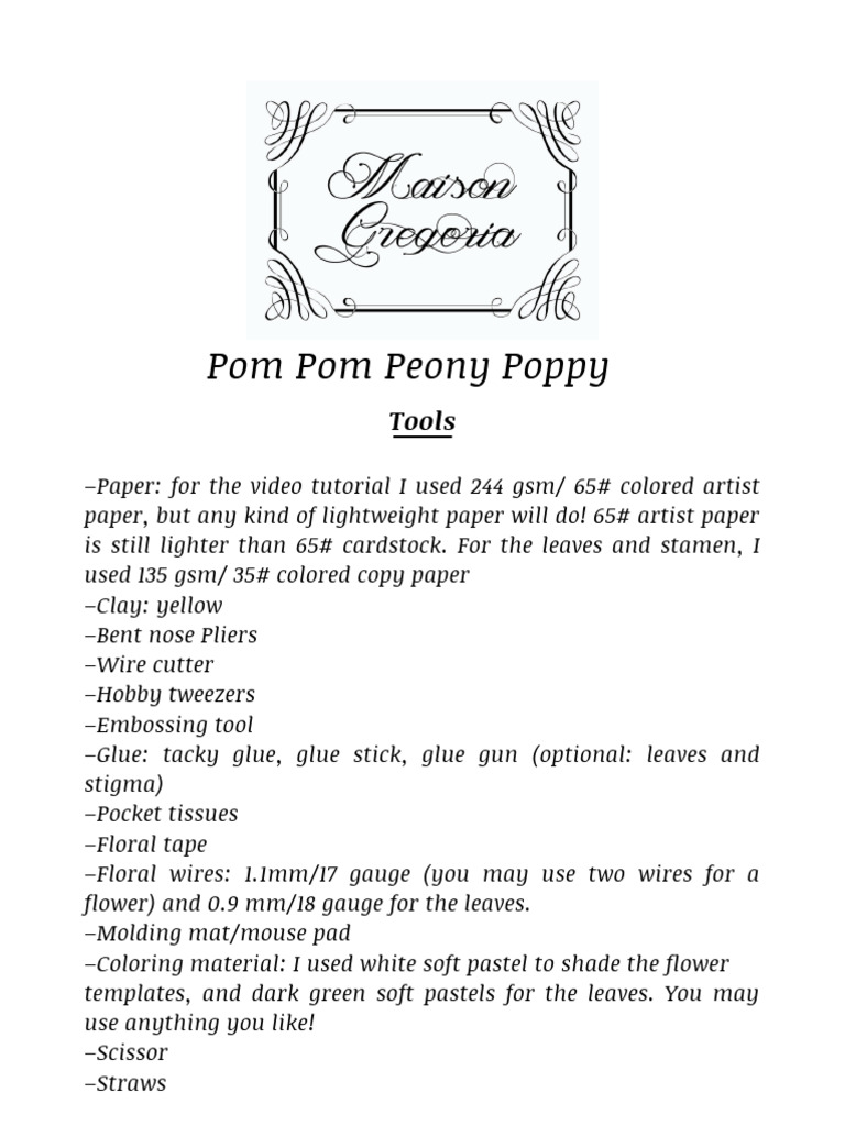 Pom Pom Peony Poppy Instructions PDF | PDF