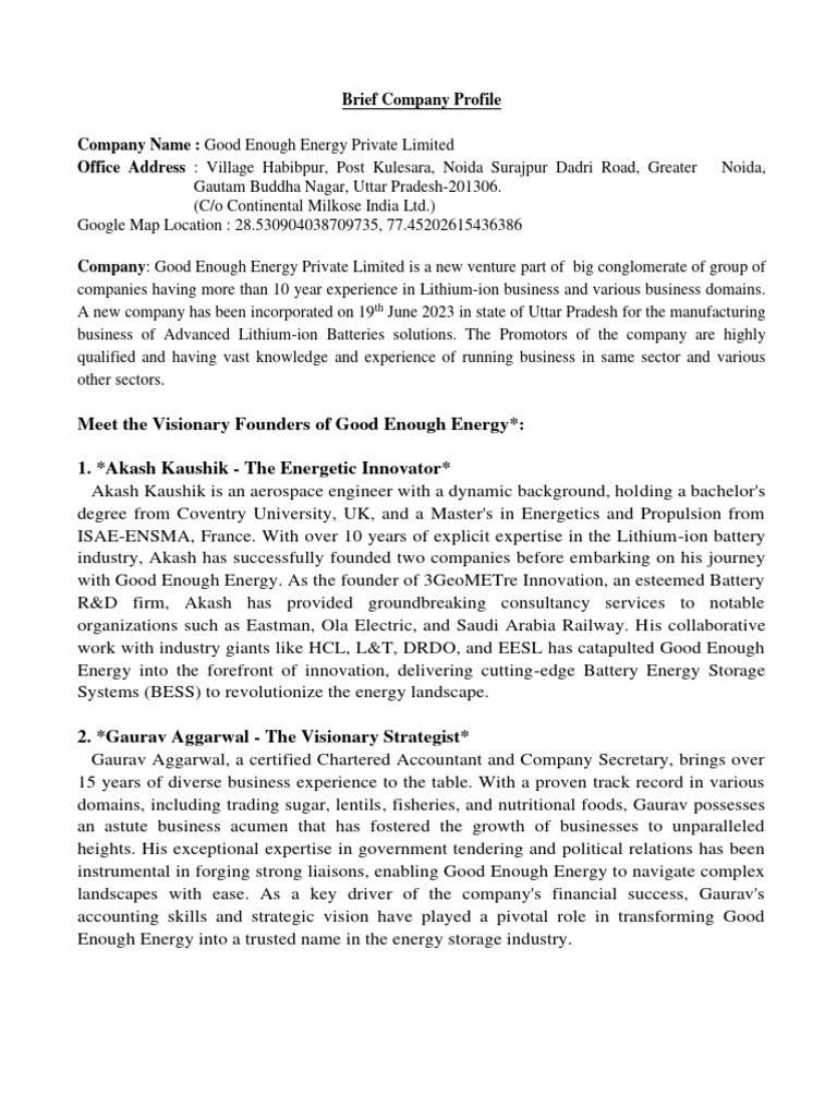 Comapny Brief Profile | PDF