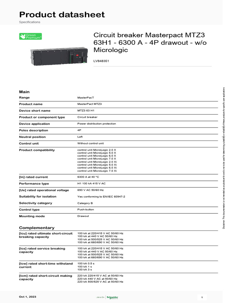 MasterPact MTZ3 Circuit Breaker Specs | PDF | Home & Garden | Computers