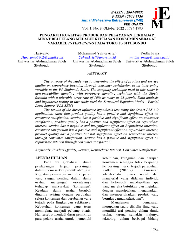 Pengaruh Kualitas Produk Dan Pelayanan Terhadap Minat Beli Ulang ...
