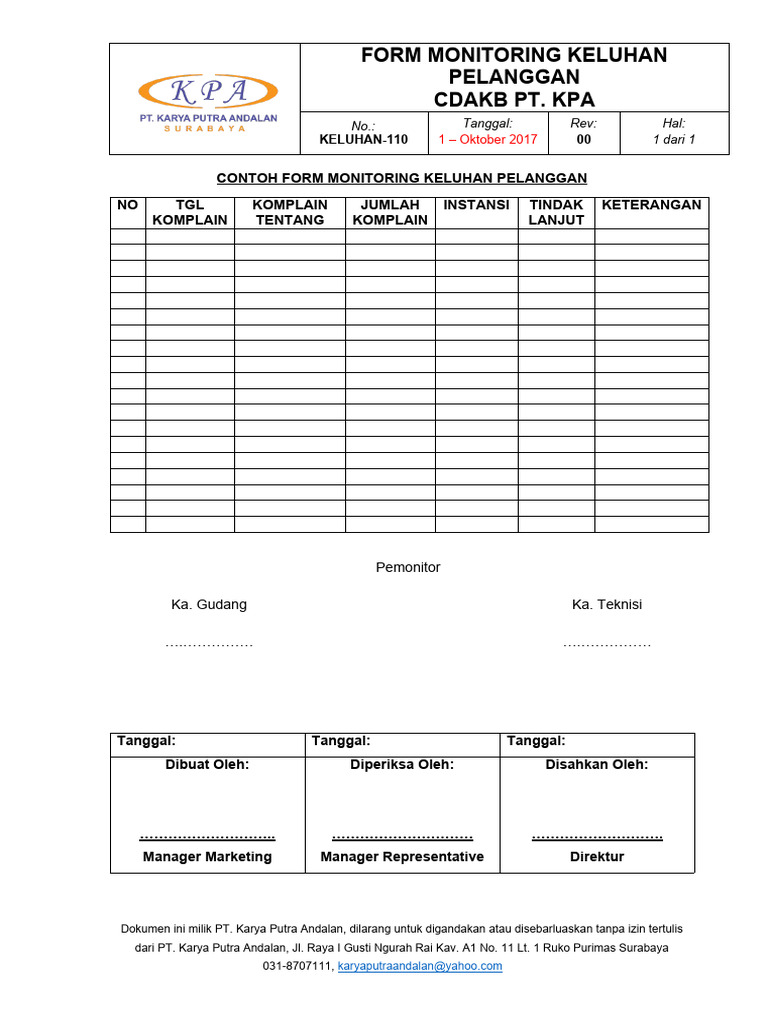 Form Monitoring Keluhan Pelanggan | PDF