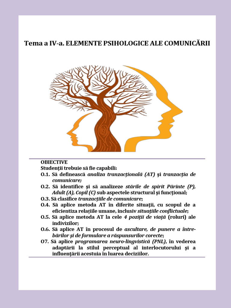 Tema A IV-A. Elementele Psihologice Ale Comunicării | PDF
