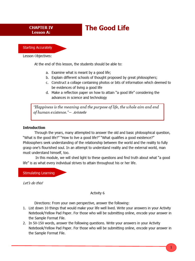 STS - The Good Life - With Assessment | PDF